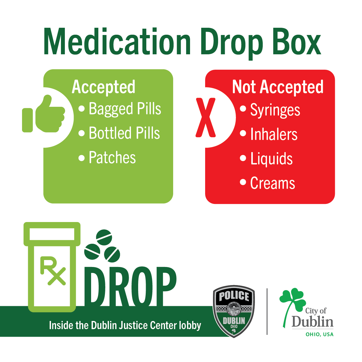 Drug Take Back & Medication Drop Box – City of Dublin, Ohio, USA